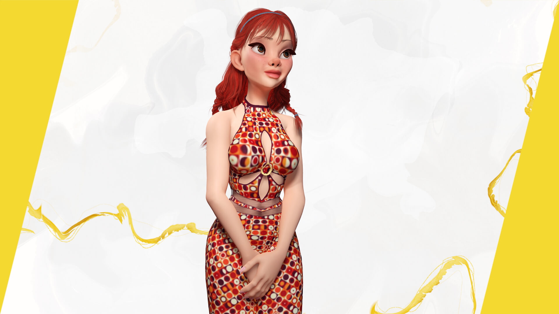 Redhead Character With Colorful Patterned Outfit - 3D Model by Elegant ...