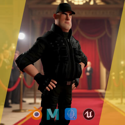 Security Guard Agent Cartoon Character - 3D Model by Elegant Mesh 3D