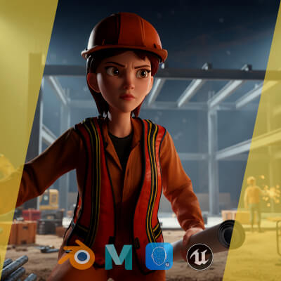 Stylized Female Construction Worker Rigged Builder in Safety - 3D Model ...