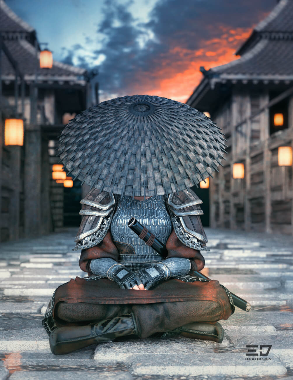 Little Samurai 3D Render, Digital Art by eligodesign