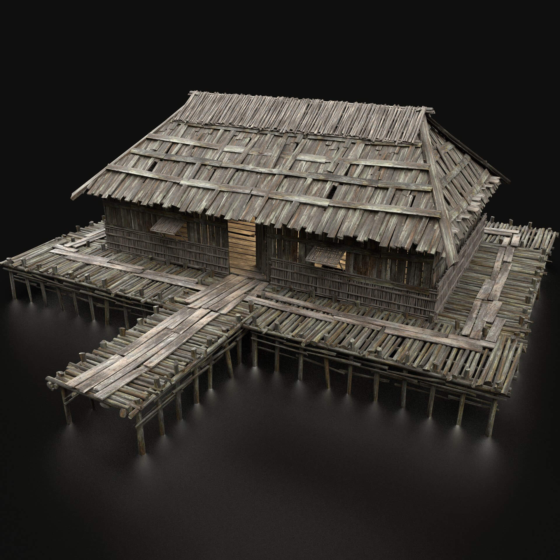 Medieval Swamp Wooden House - 3D Model by Enterables