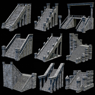 Ancient Stairs Collection - 3D Model by Enterables