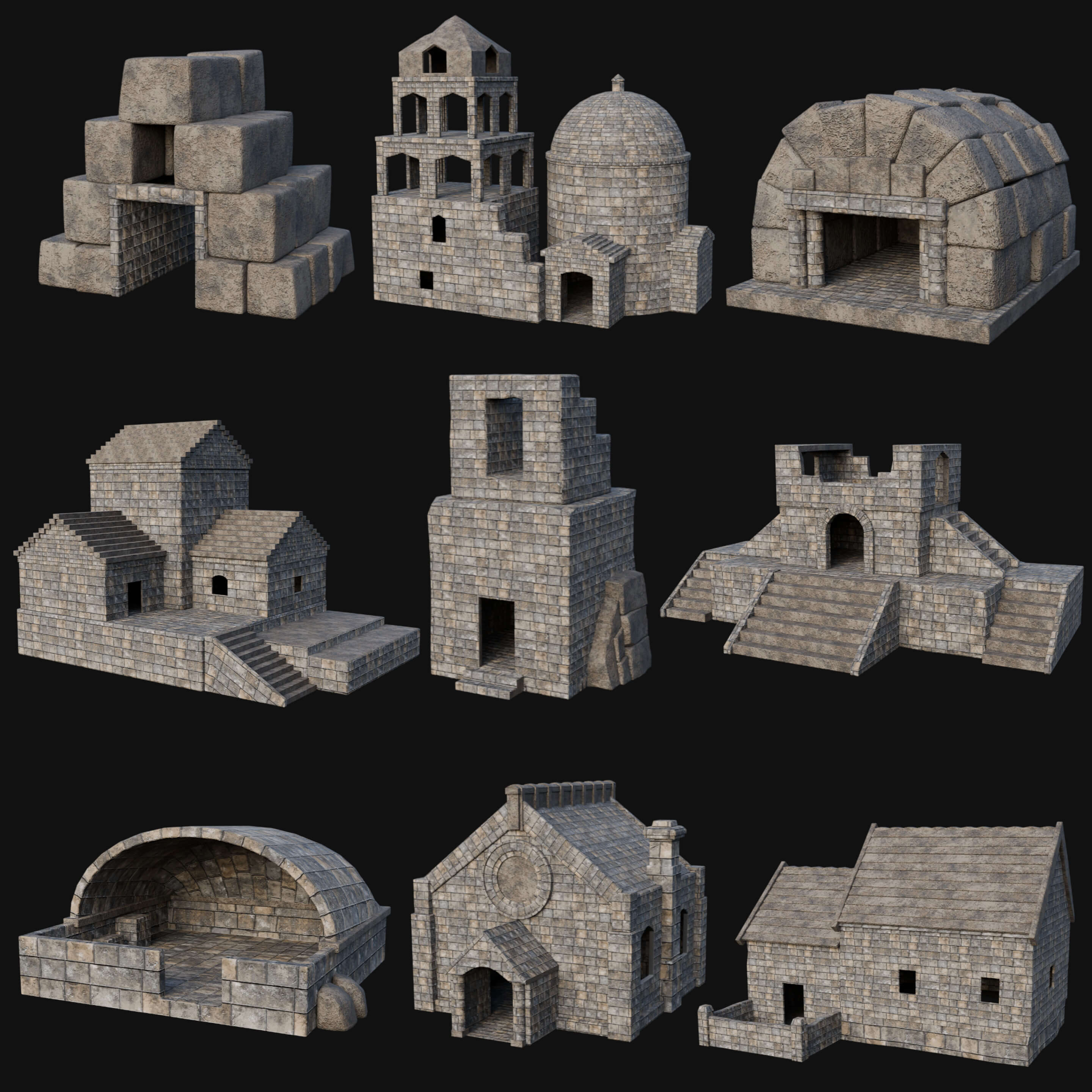 Ancient Stone Buildings - 3D Model by Enterables