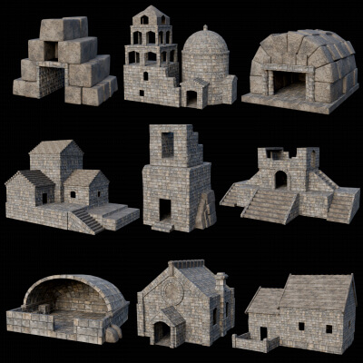 Ancient Stone Buildings - 3D Model by Enterables