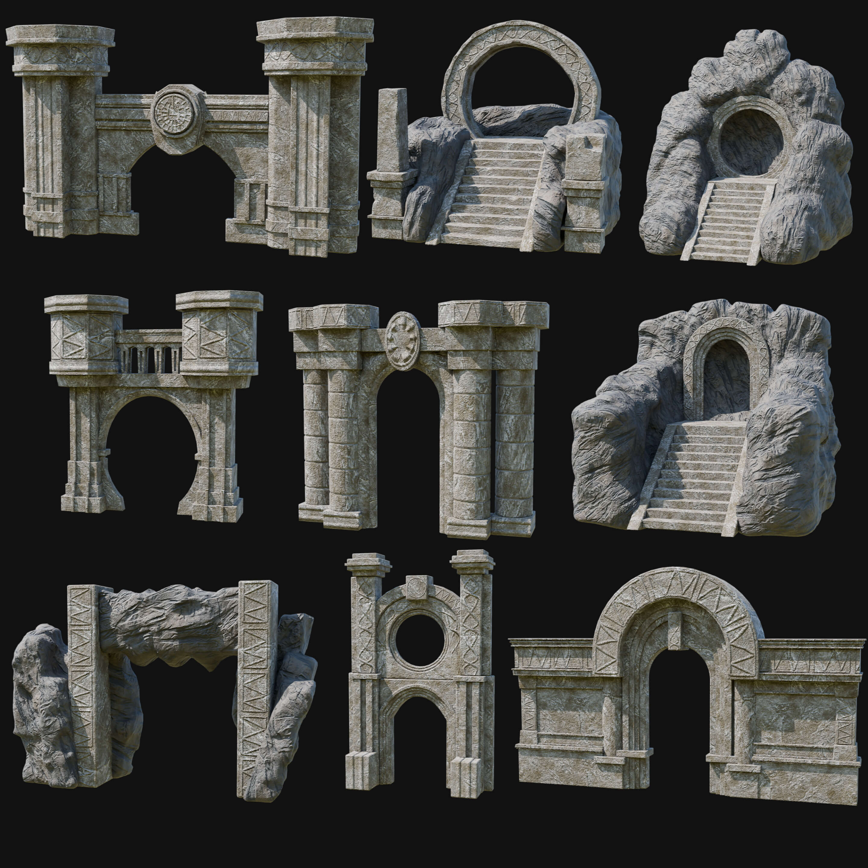 Ancient Stone Portals Collection - 3D Model by Enterables