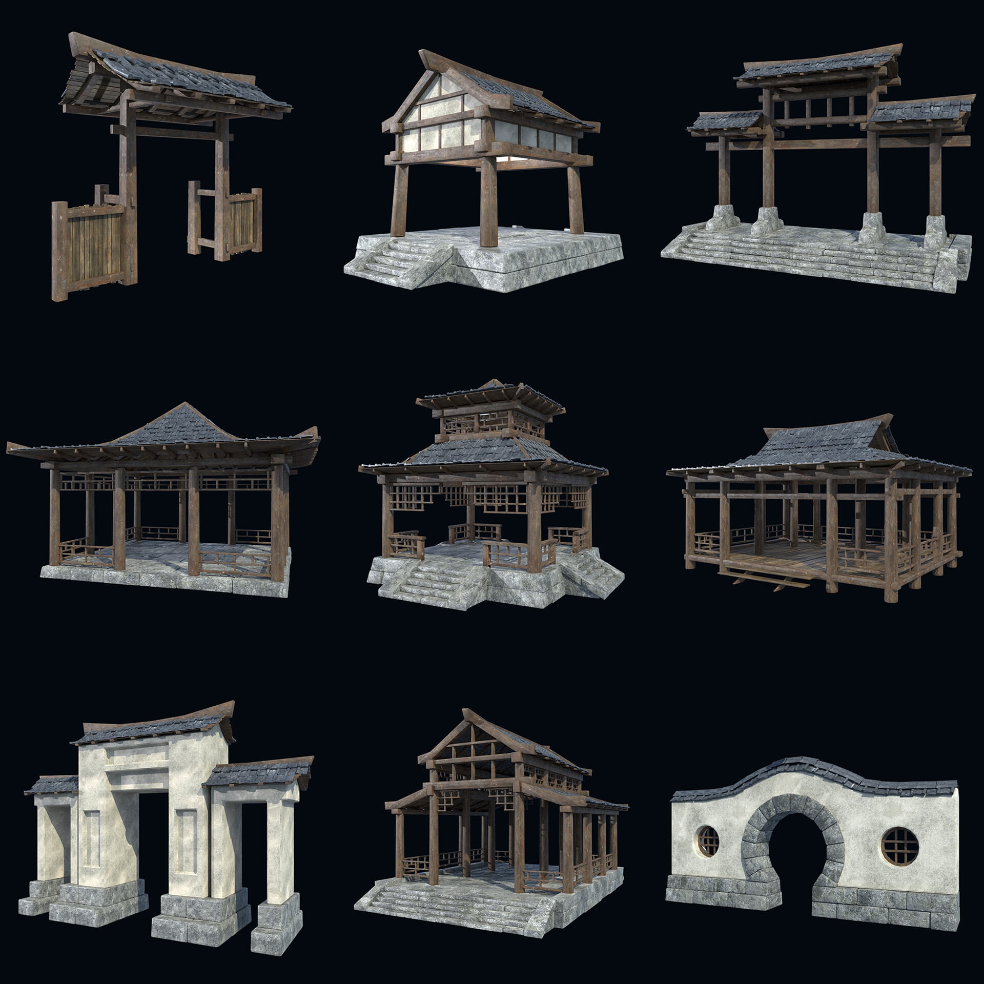 Asian Japan Constructions Structures Collection - 3D Model by Enterables