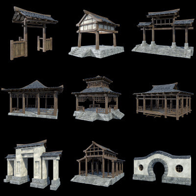 Asian Japan Constructions Structures Collection - 3D Model by Enterables