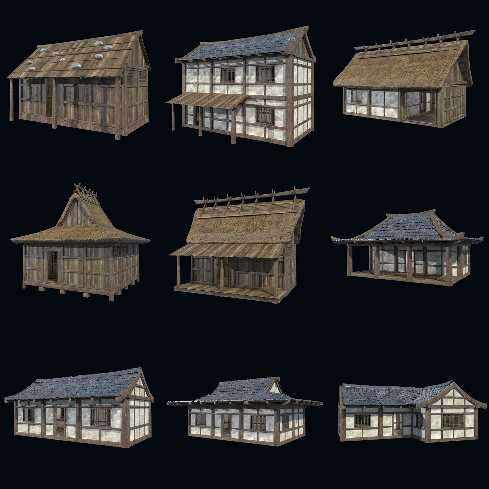 Asian Japan House Building Collection - 3D Model by Enterables