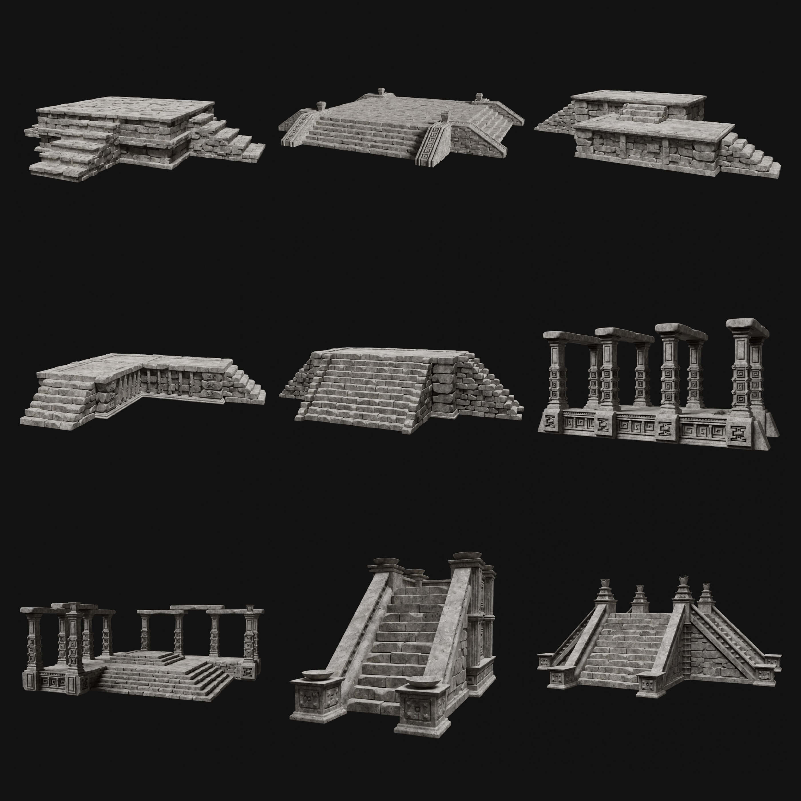 Aztec Maya Inka Mesoamerica Stone Platform Collection - 3D Model by ...