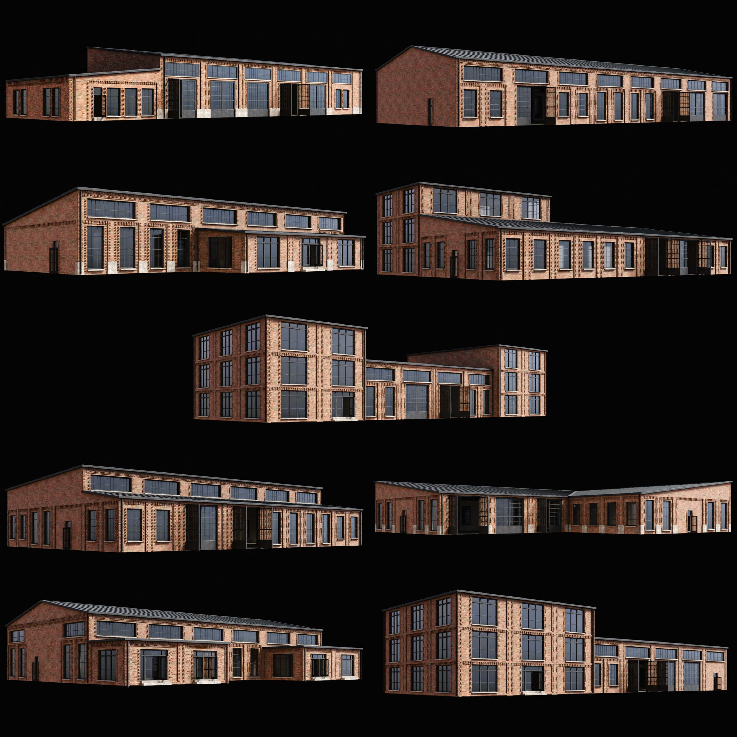 Big Brick Building School Factory Collection - 3D Model by Enterables