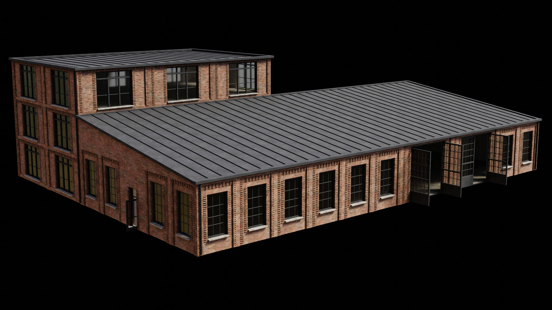 Big Brick Building School Factory Collection - 3D Model by Enterables