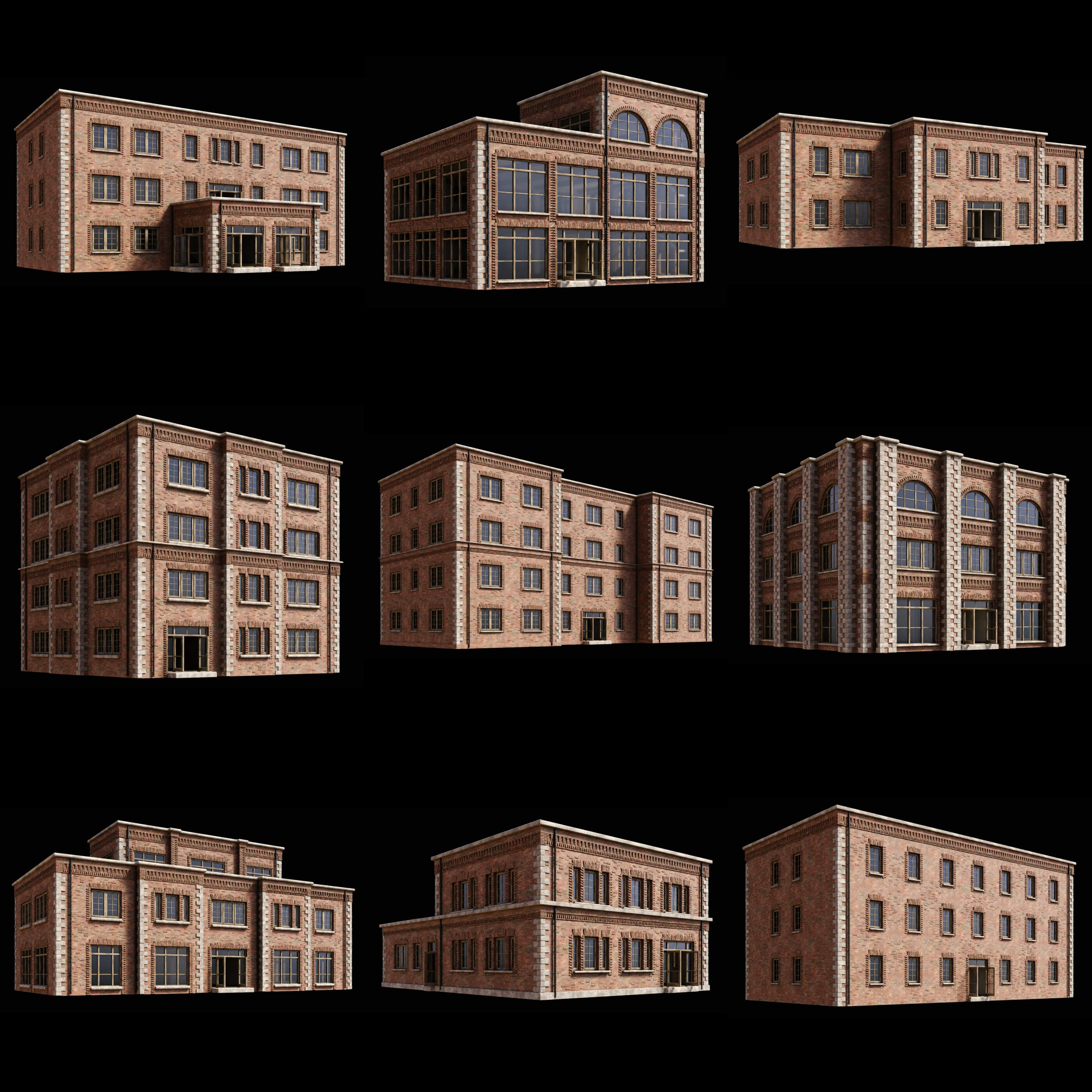 Brick Building School Factory Collection - 3D Model by Enterables