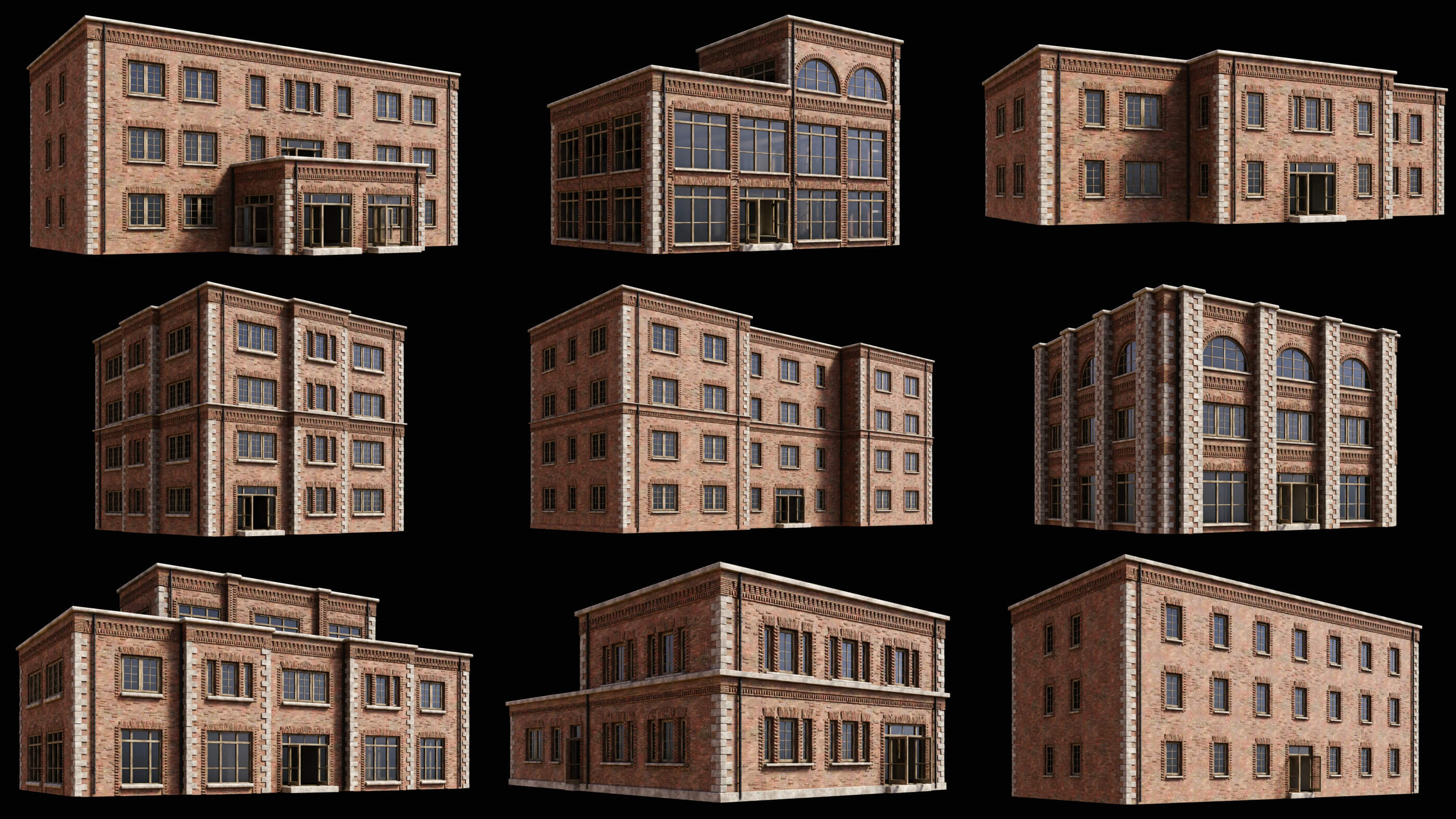 Brick Building School Factory Collection - 3D Model by Enterables