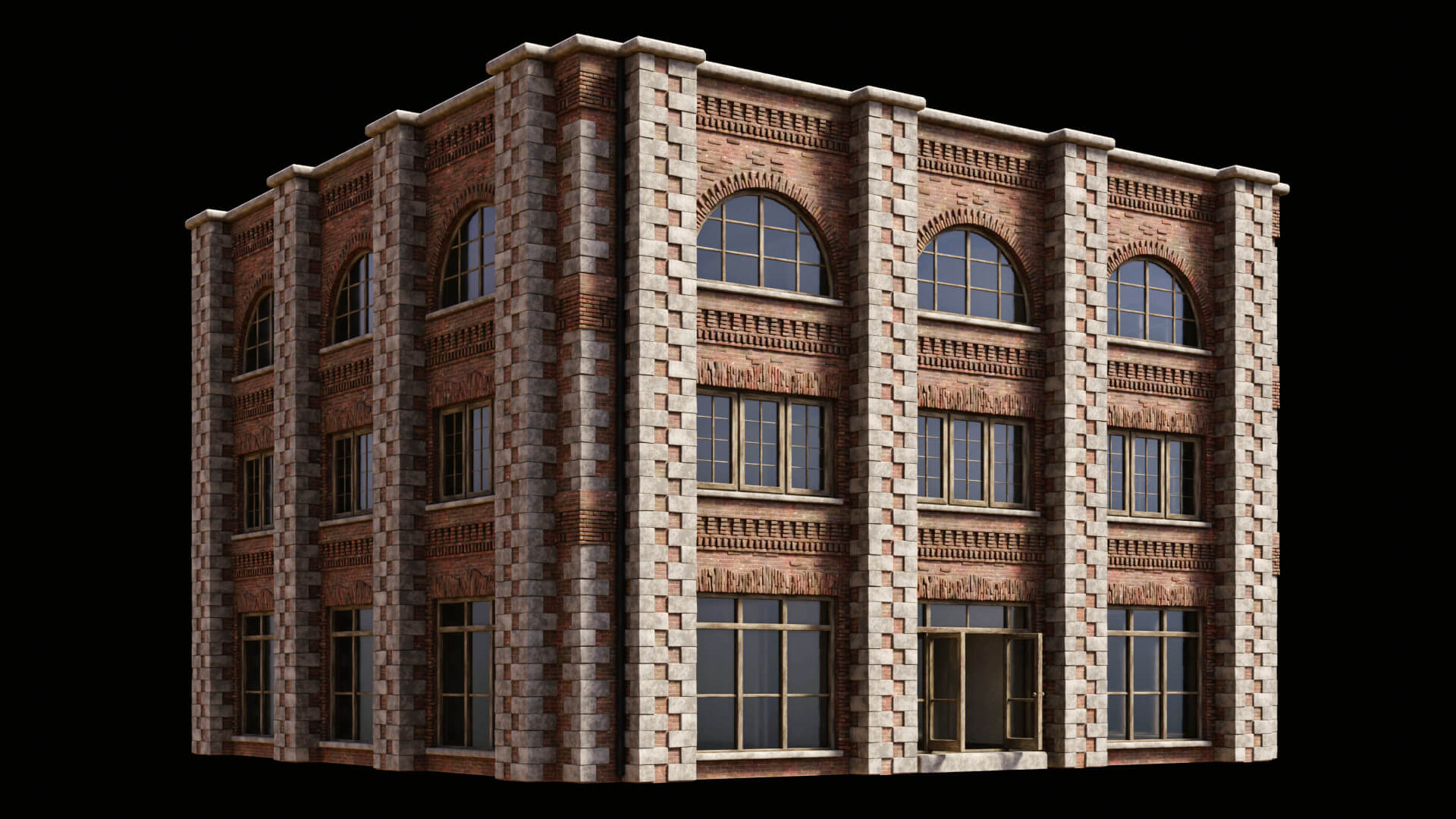 Brick Building School Factory Collection - 3D Model by Enterables