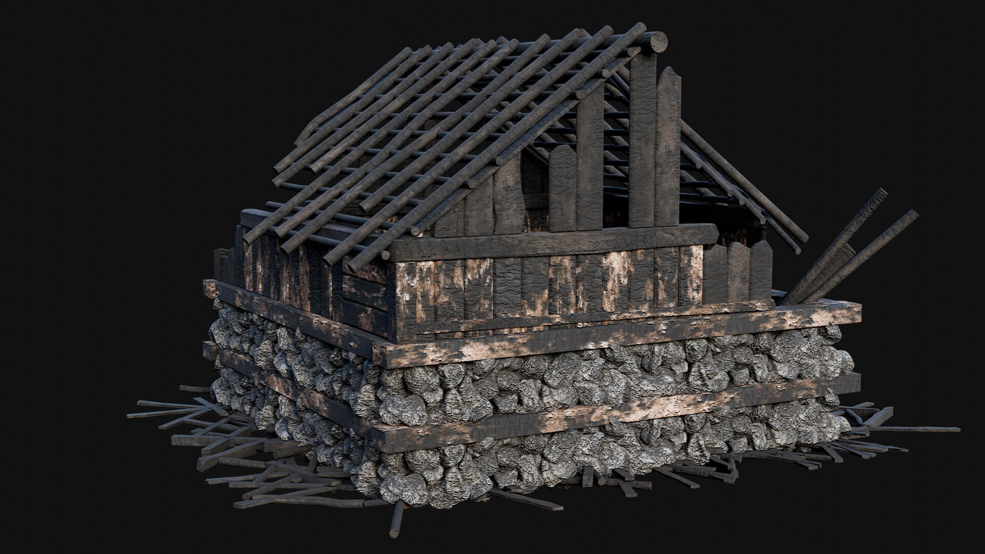 Burned Stone Medieval Houses Collection - 3D Model by Enterables