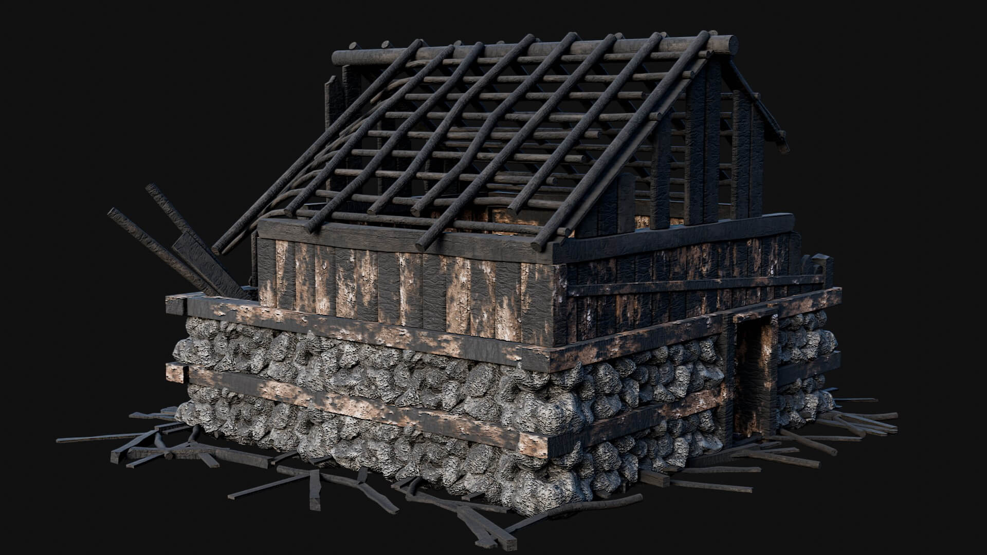 Burned Stone Medieval Houses Collection - 3D Model by Enterables