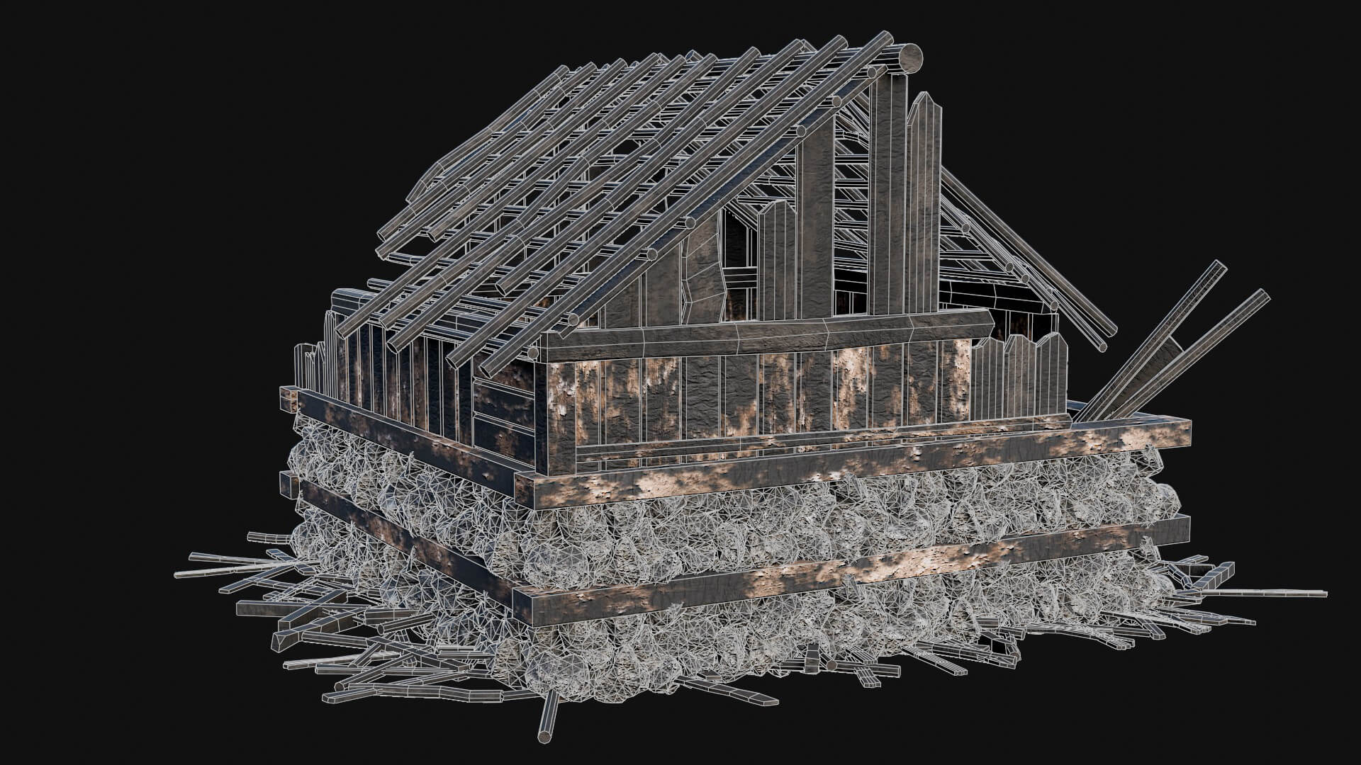 Burned Stone Medieval Houses Collection - 3D Model by Enterables