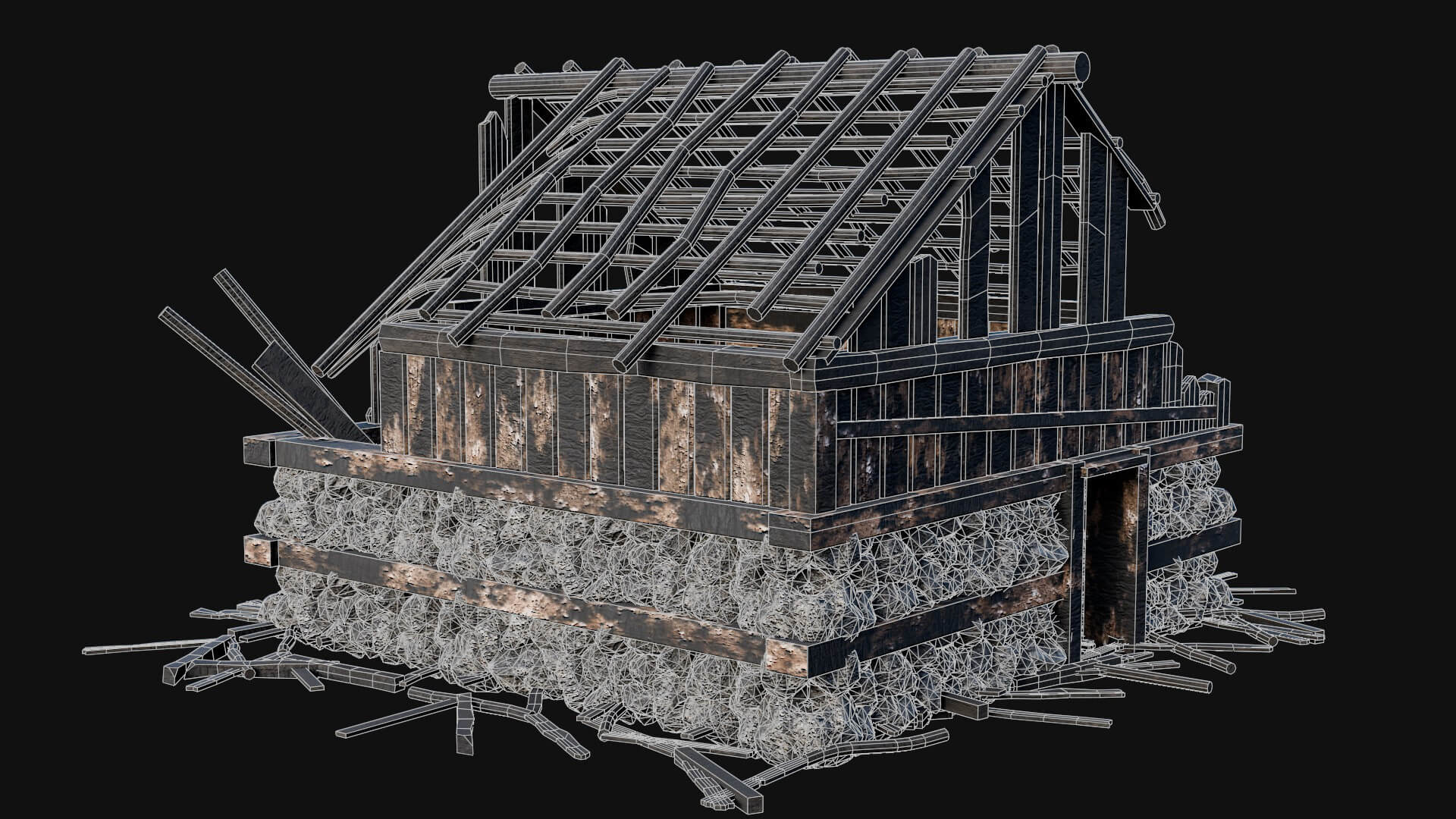 Burned Stone Medieval Houses Collection - 3D Model by Enterables