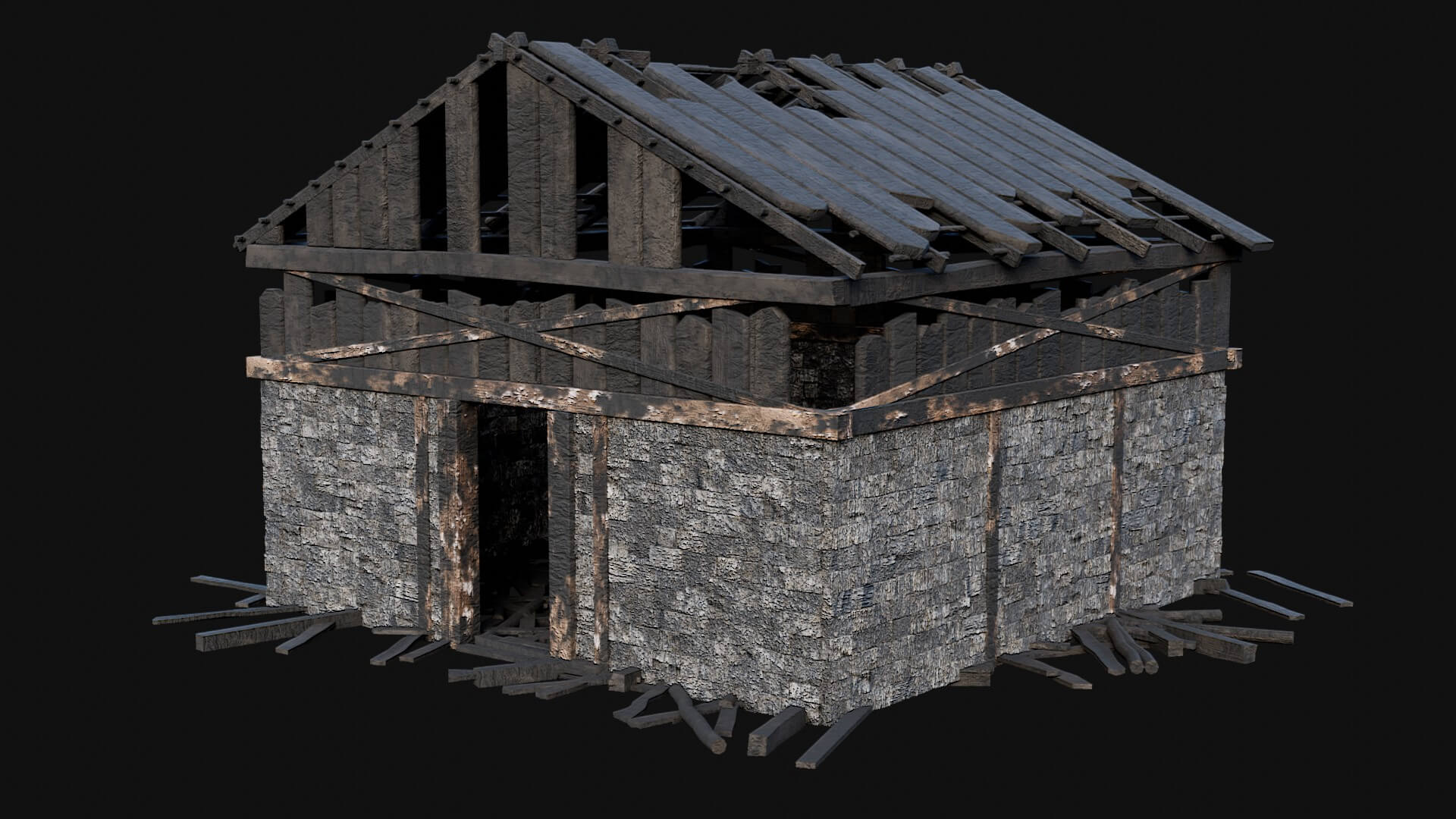 Burned Stone Medieval Houses Collection - 3D Model by Enterables