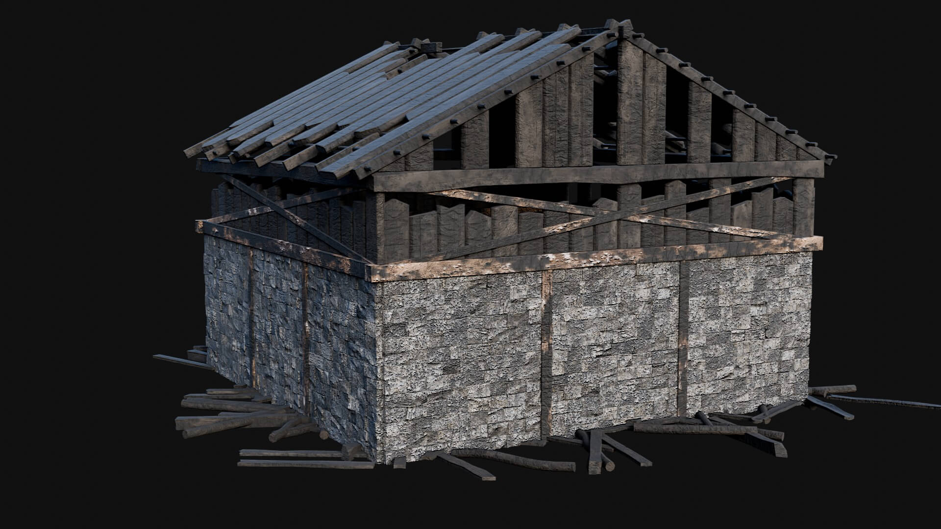 Burned Stone Medieval Houses Collection - 3D Model by Enterables