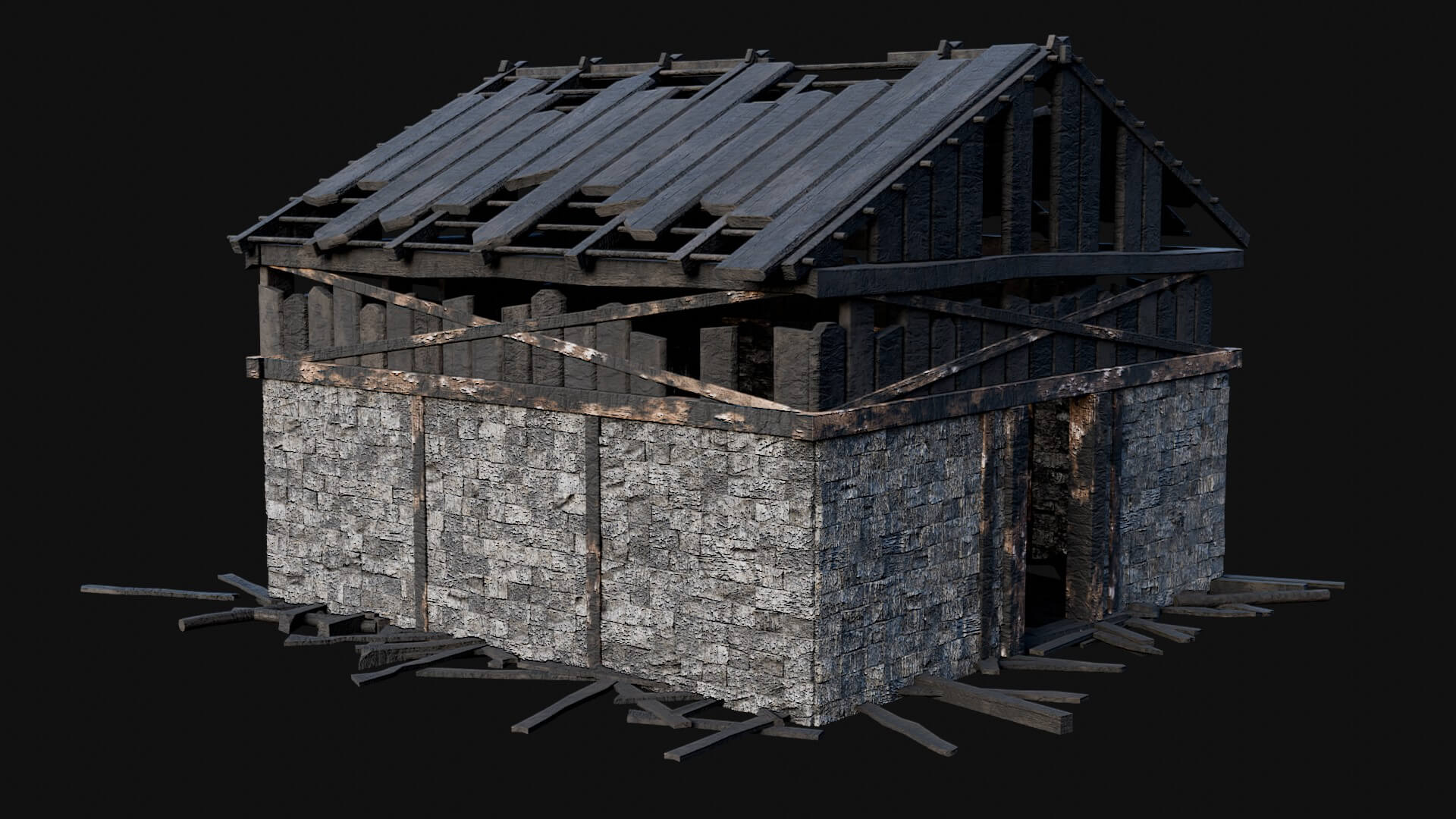 Burned Stone Medieval Houses Collection - 3D Model by Enterables