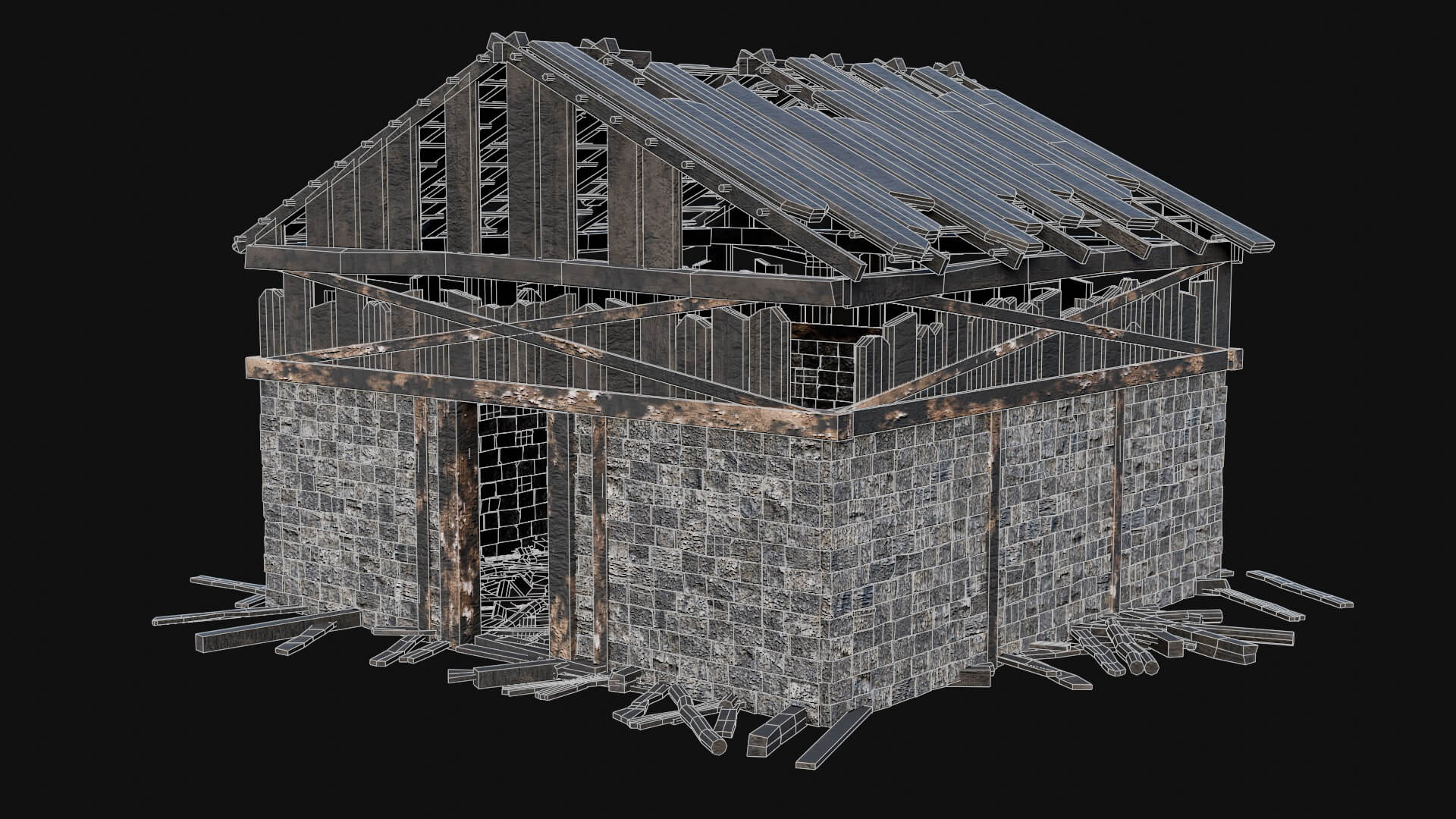 Burned Stone Medieval Houses Collection - 3D Model by Enterables