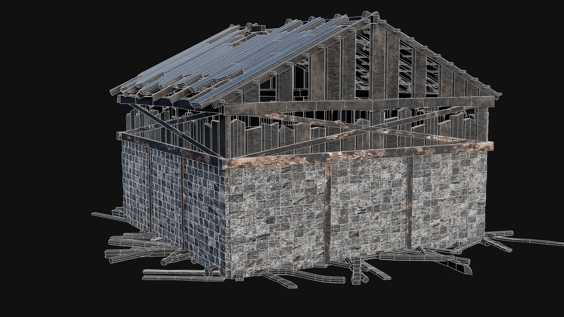 Burned Stone Medieval Houses Collection - 3D Model by Enterables