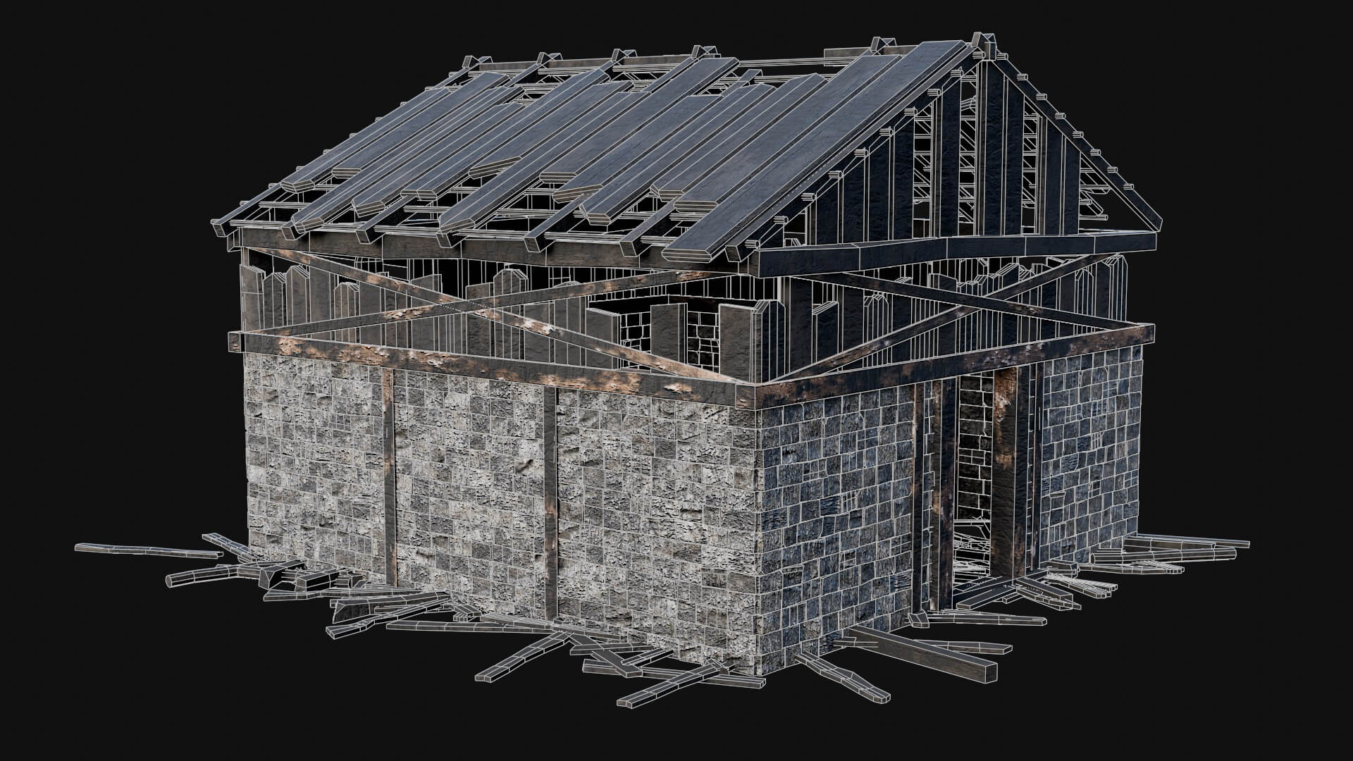 Burned Stone Medieval Houses Collection - 3D Model by Enterables