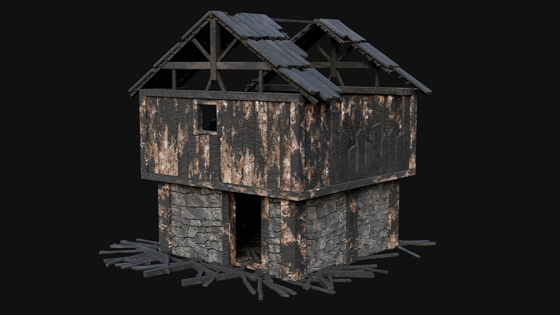 Burned Stone Medieval Houses Collection - 3D Model by Enterables