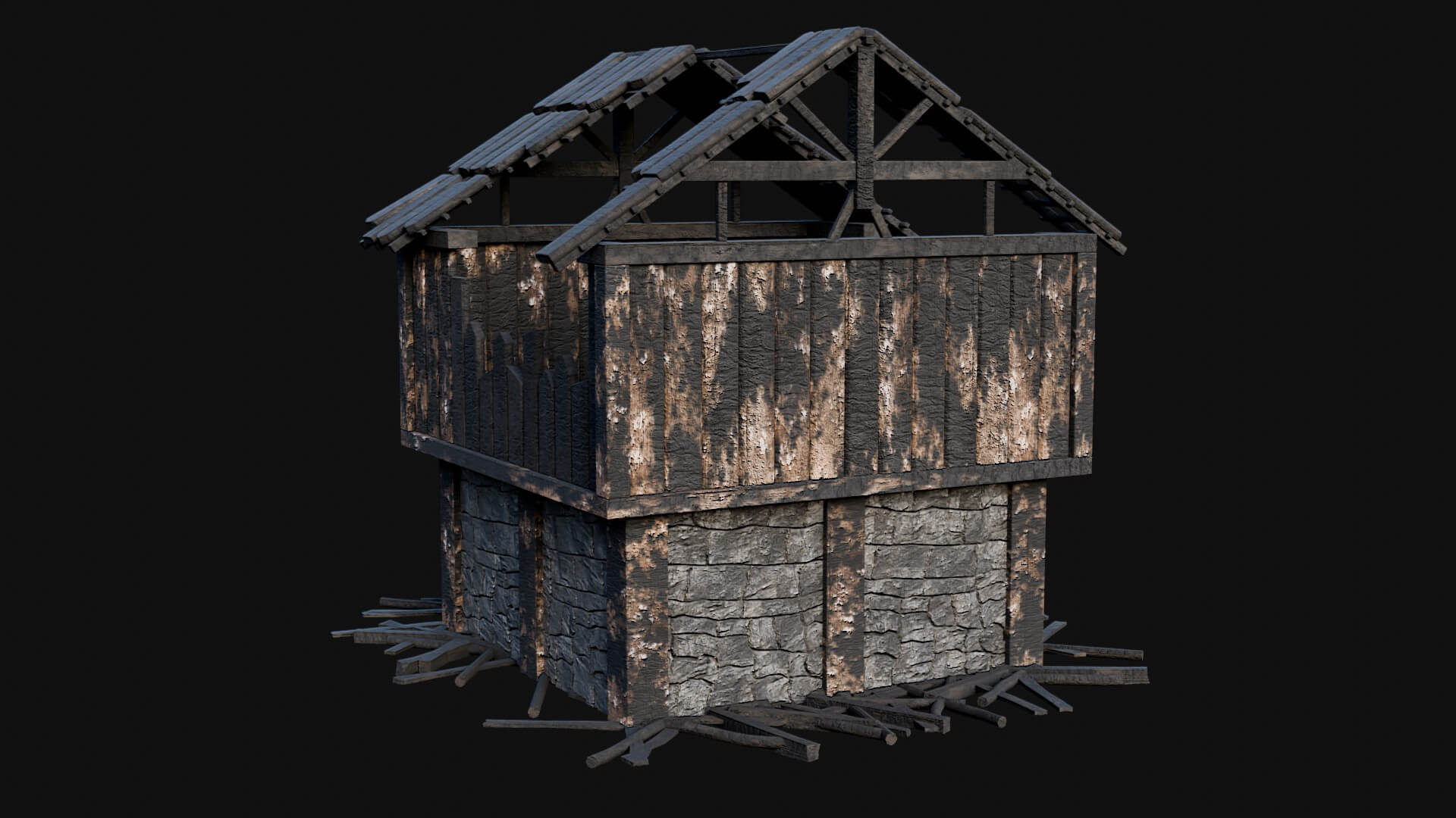 Burned Stone Medieval Houses Collection - 3D Model by Enterables