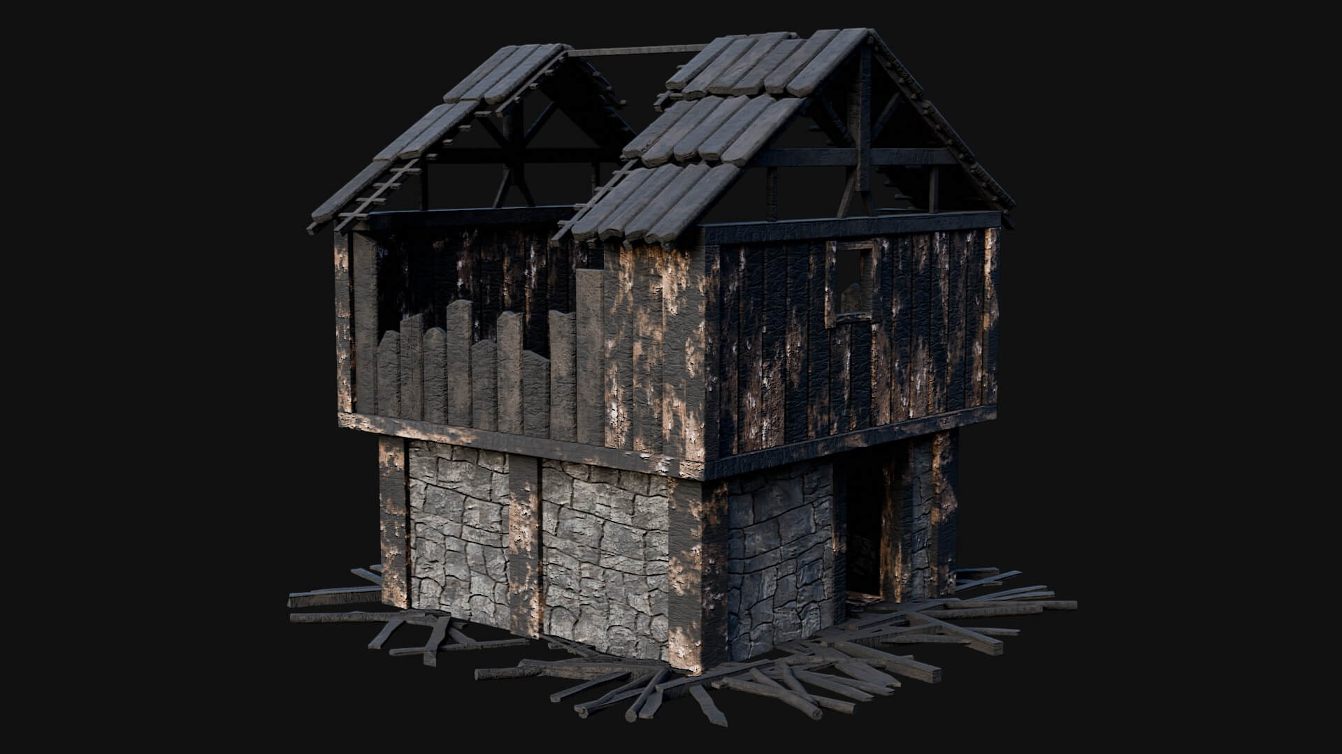 Burned Stone Medieval Houses Collection - 3D Model by Enterables