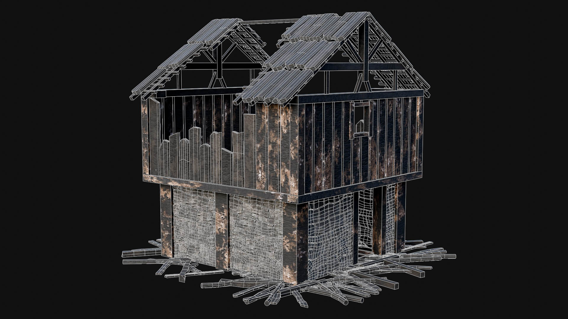 Burned Stone Medieval Houses Collection - 3D Model by Enterables