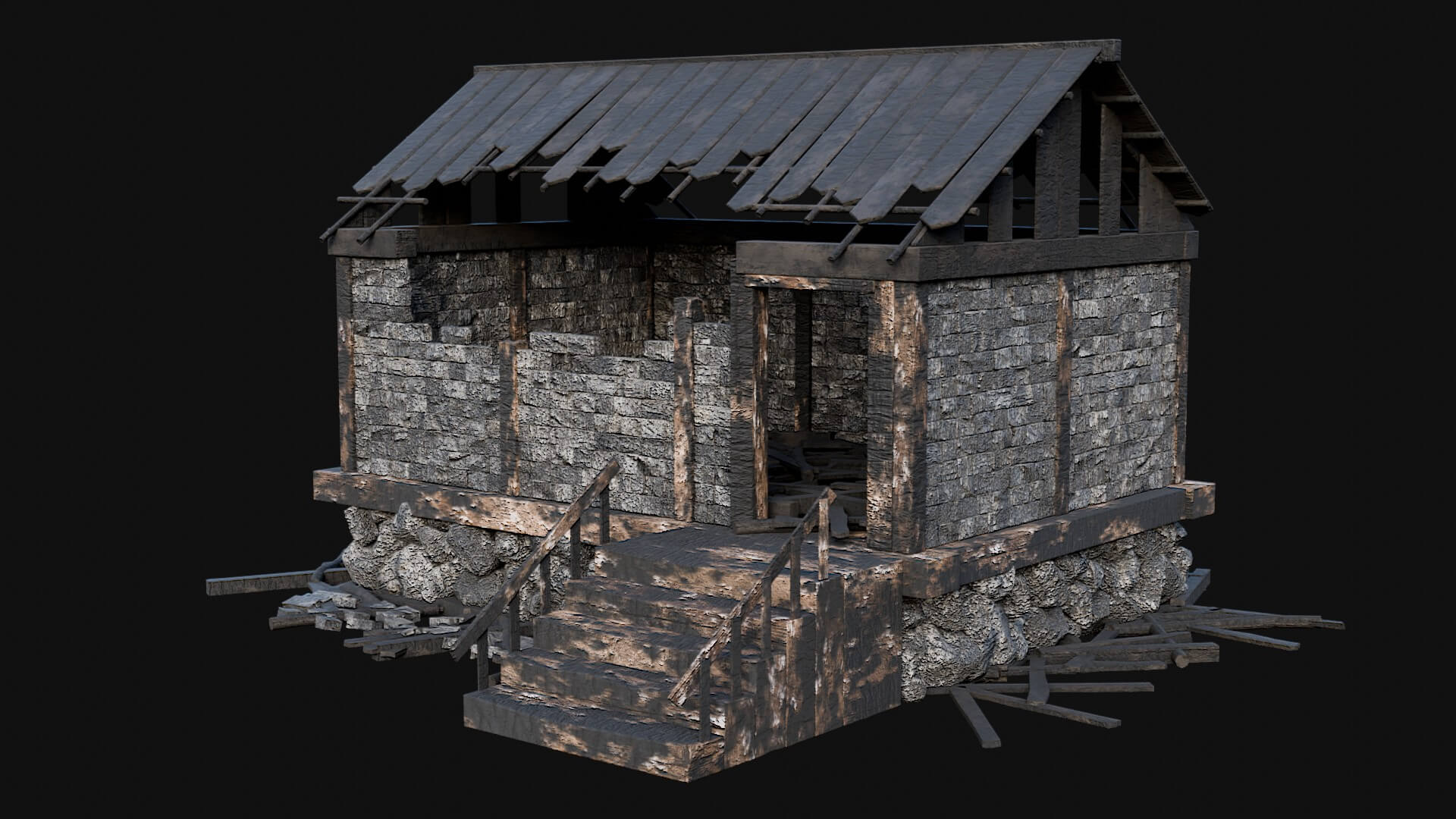 Burned Stone Medieval Houses Collection - 3D Model by Enterables