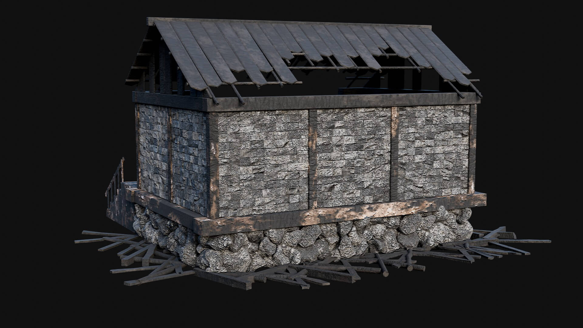 Burned Stone Medieval Houses Collection - 3D Model by Enterables