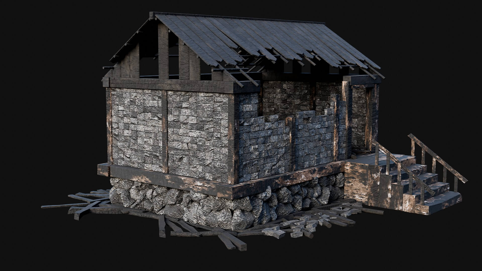 Burned Stone Medieval Houses Collection - 3D Model by Enterables