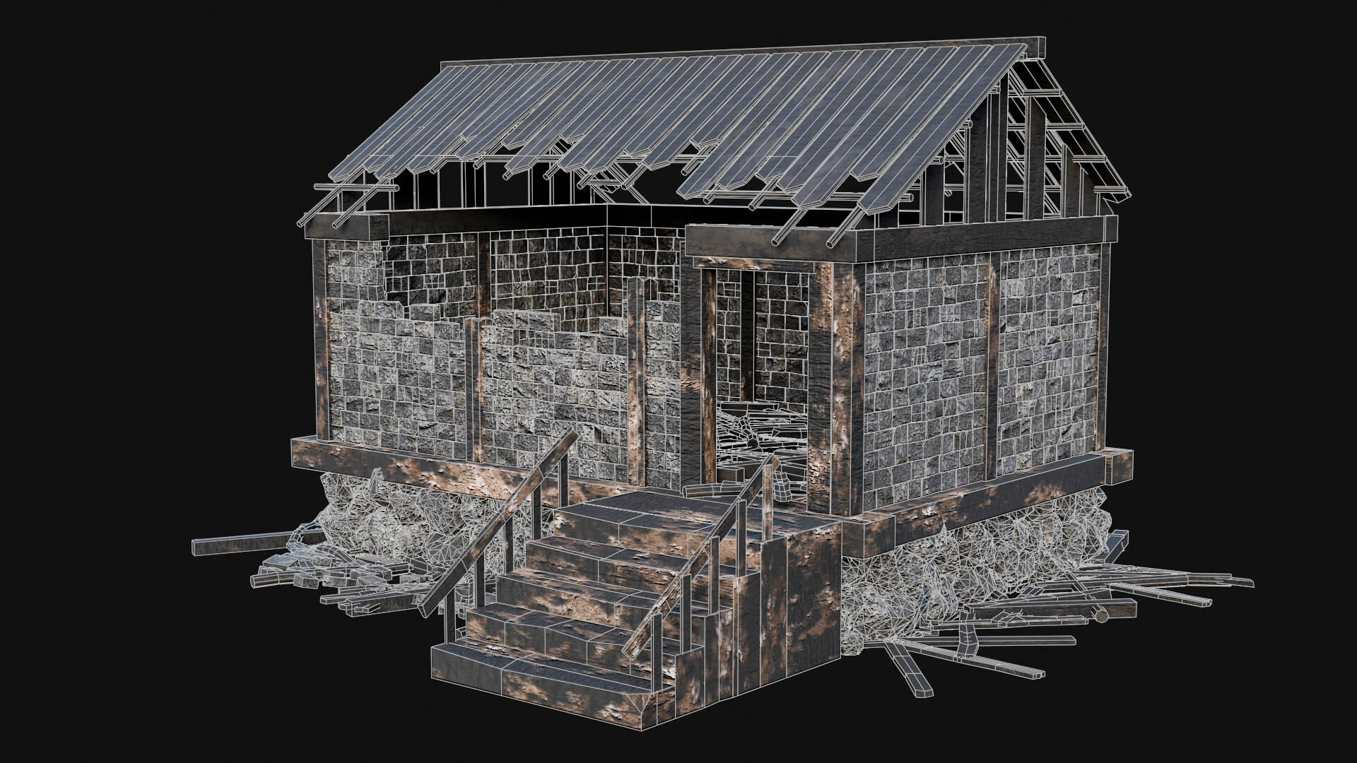 Burned Stone Medieval Houses Collection - 3D Model by Enterables