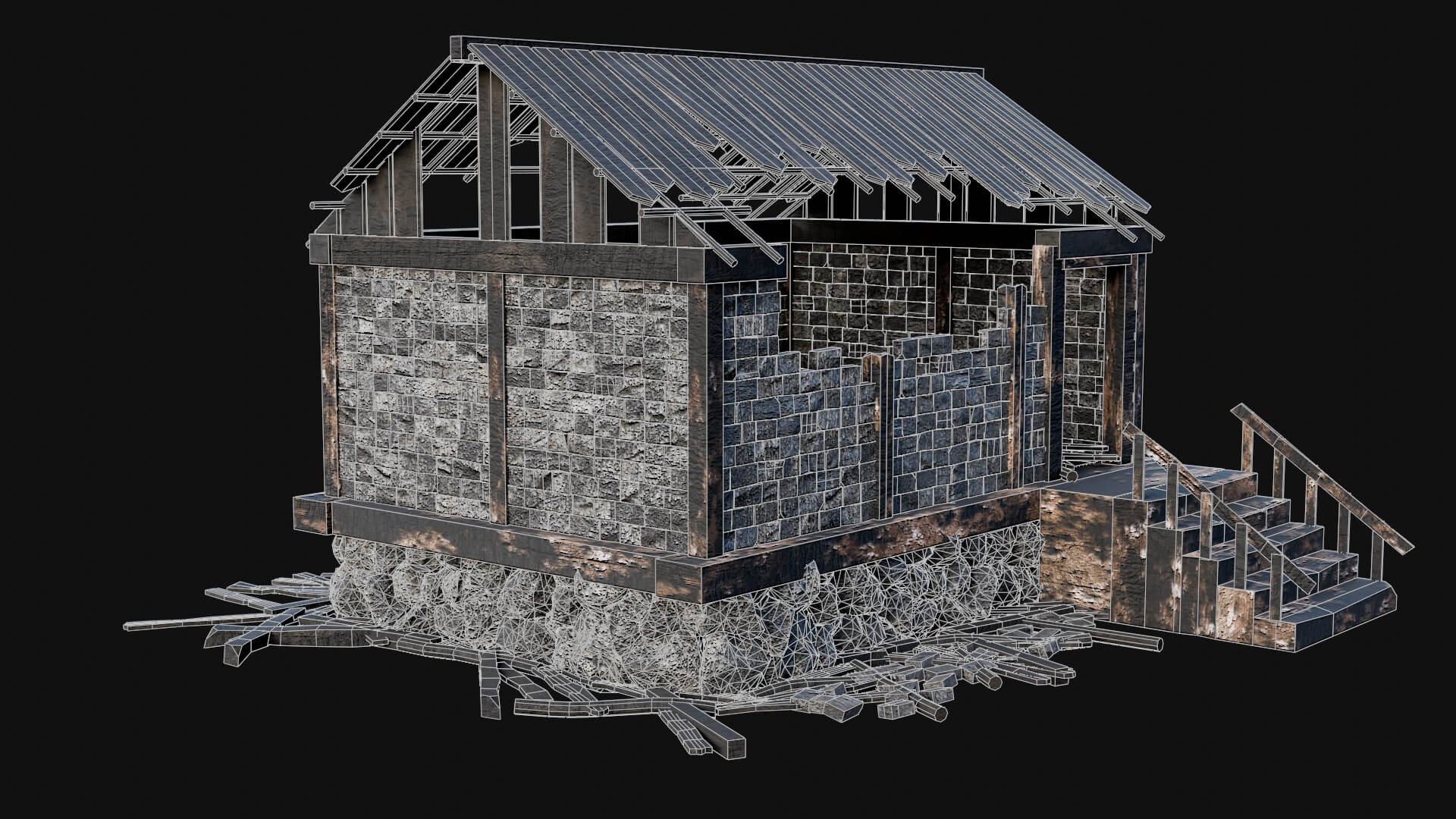 Burned Stone Medieval Houses Collection - 3D Model by Enterables