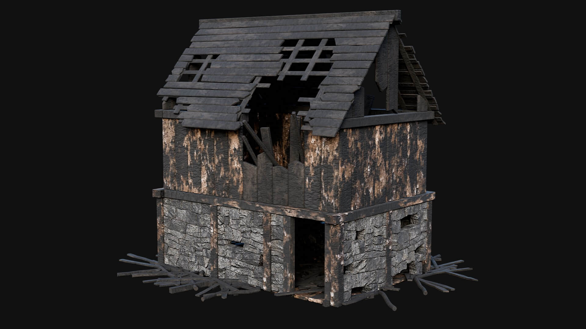 Burned Stone Medieval Houses Collection - 3D Model by Enterables