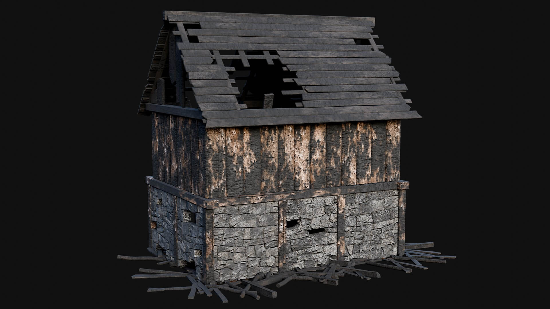 Burned Stone Medieval Houses Collection - 3D Model by Enterables