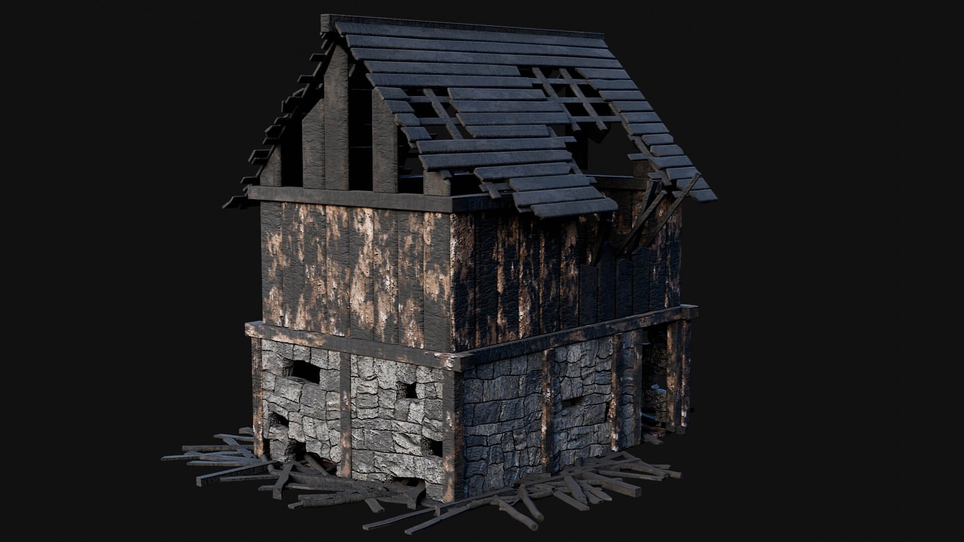 Burned Stone Medieval Houses Collection - 3D Model by Enterables