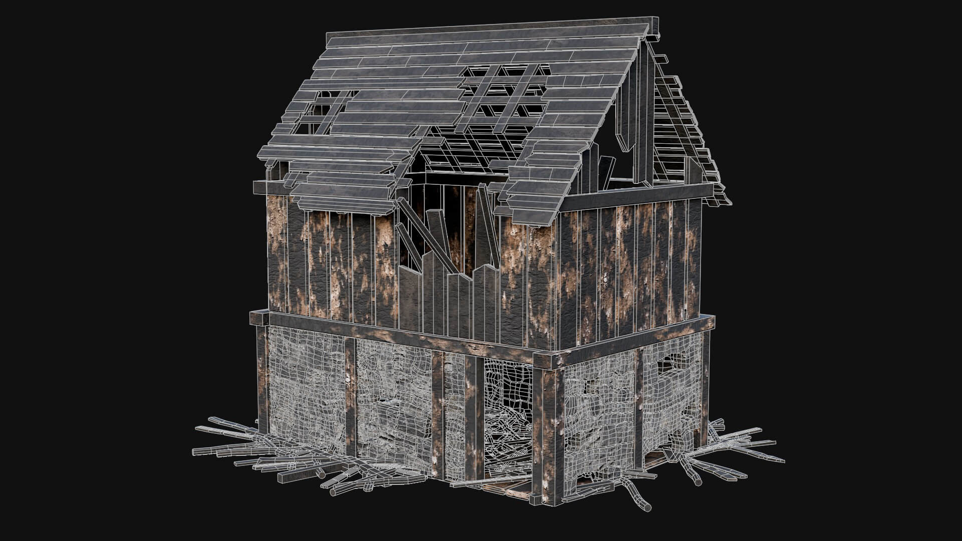 Burned Stone Medieval Houses Collection - 3D Model by Enterables