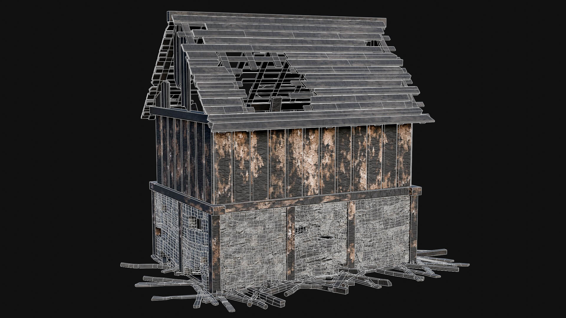 Burned Stone Medieval Houses Collection - 3D Model by Enterables