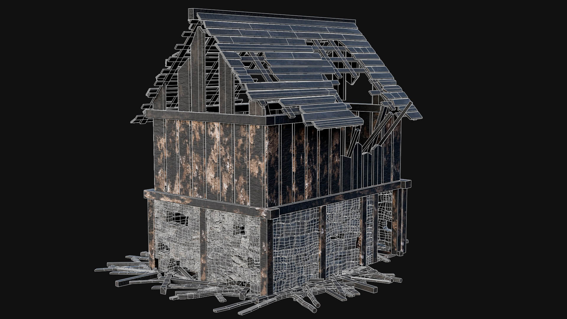 Burned Stone Medieval Houses Collection - 3D Model by Enterables