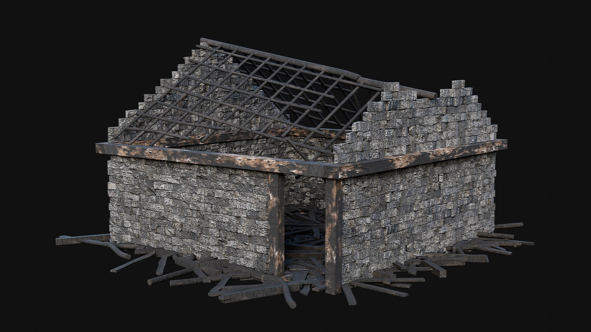 Burned Stone Medieval Houses Collection - 3D Model by Enterables