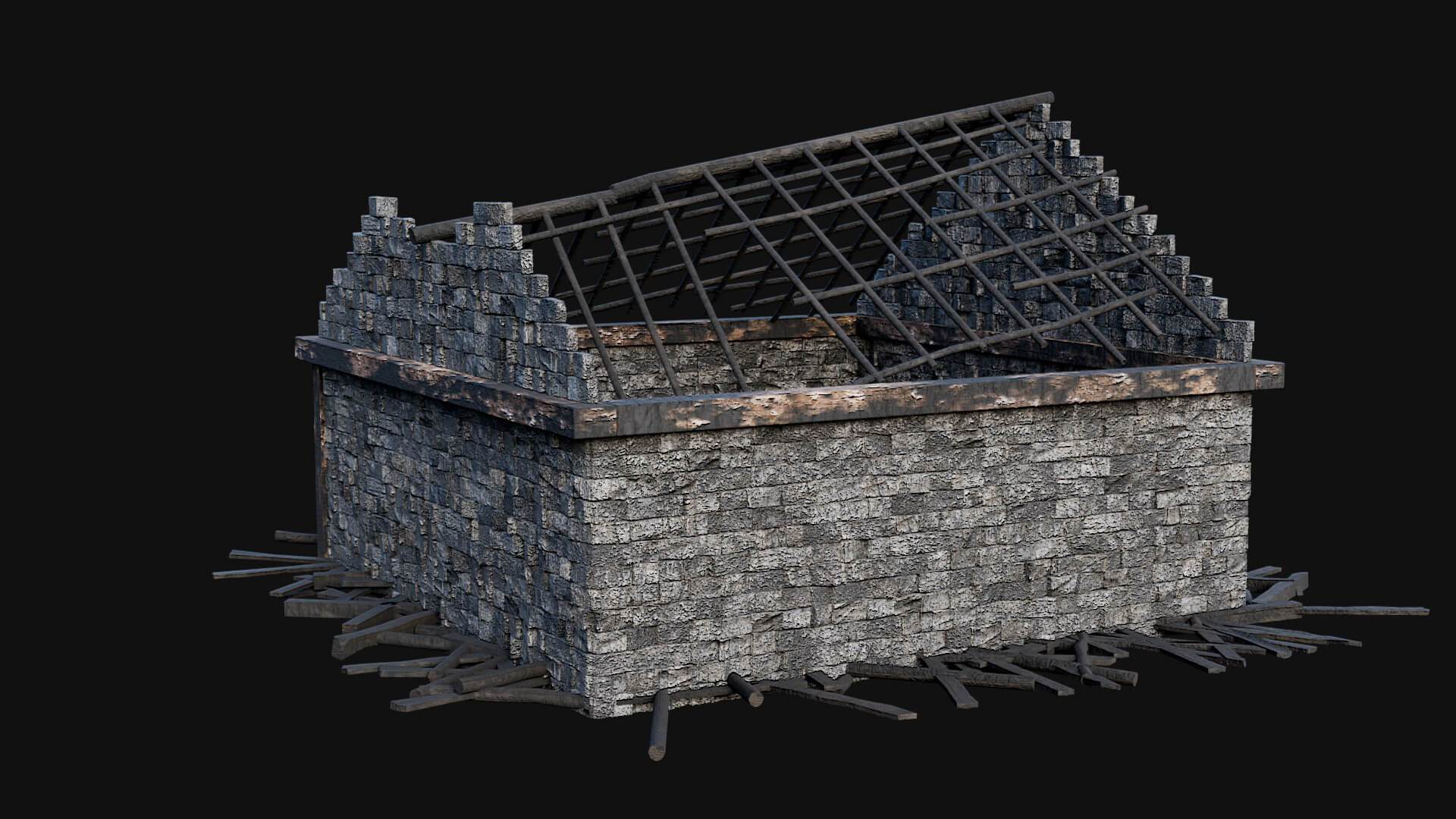 Burned Stone Medieval Houses Collection - 3D Model by Enterables