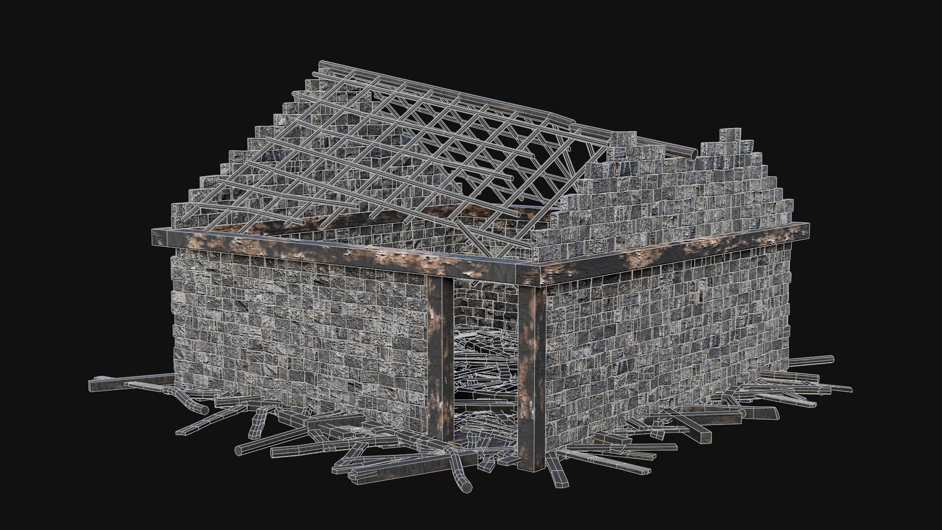 Burned Stone Medieval Houses Collection - 3D Model by Enterables
