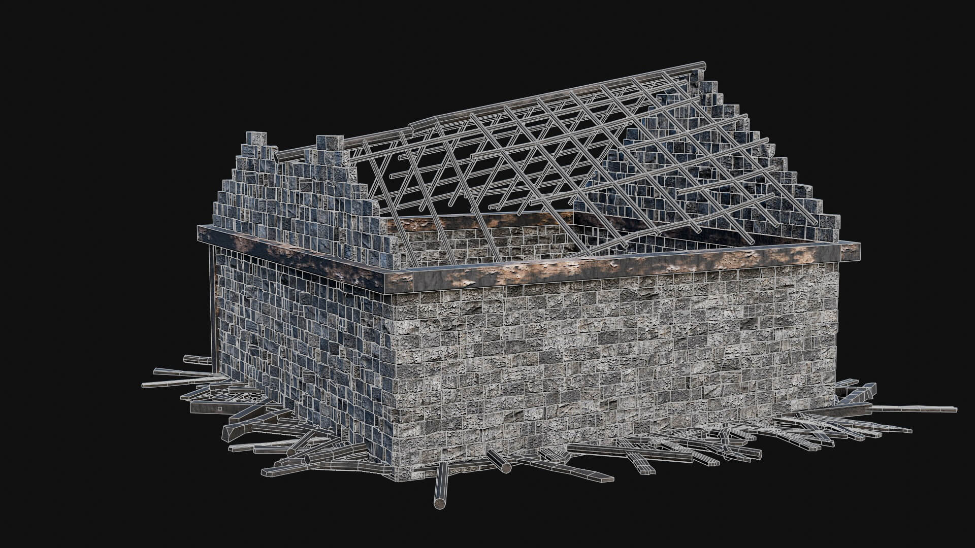 Burned Stone Medieval Houses Collection - 3D Model by Enterables
