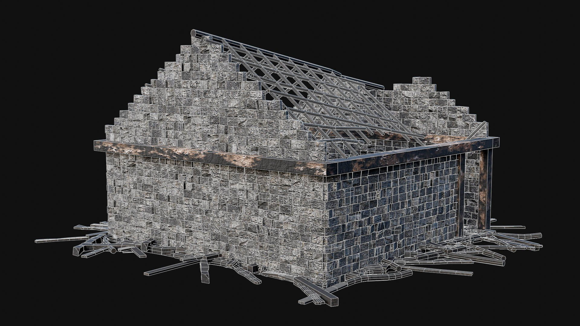 Burned Stone Medieval Houses Collection - 3D Model by Enterables