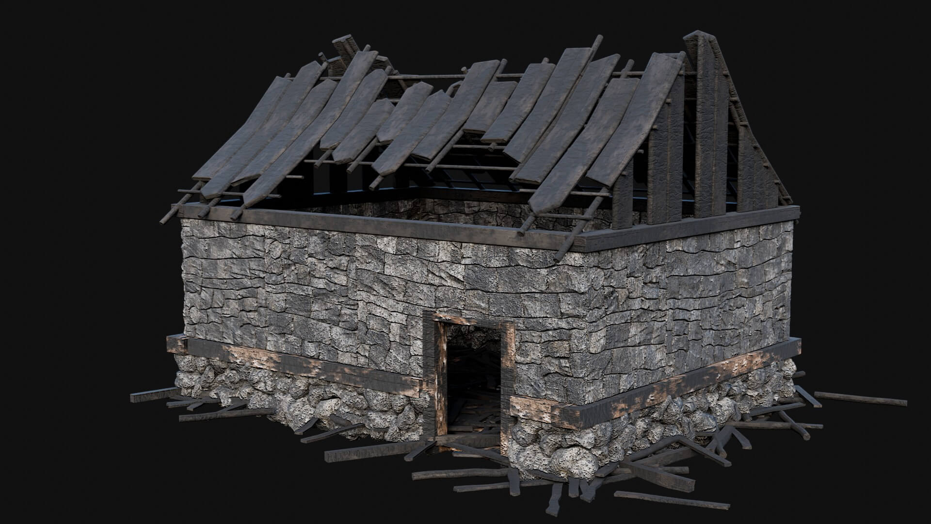Burned Stone Medieval Houses Collection - 3D Model by Enterables