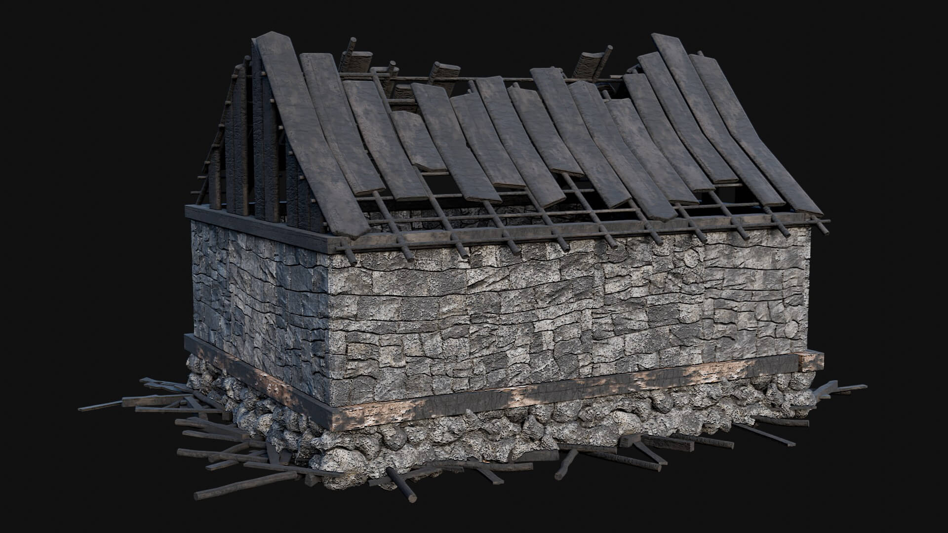 Burned Stone Medieval Houses Collection - 3D Model by Enterables